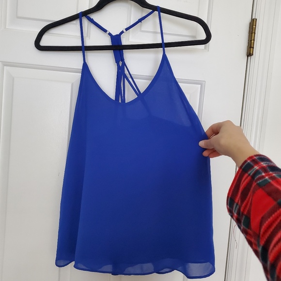 Tops | 3for25 Sheer Double Layer Blue Tank Top Halter Small S | Poshmark